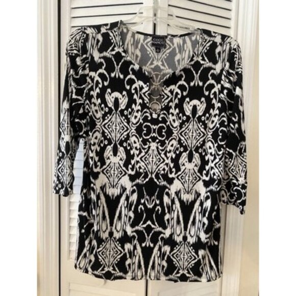 Coco Bianco | Tops | Coco Bianco Xl Top Stretch Black White Blouse 34 ...